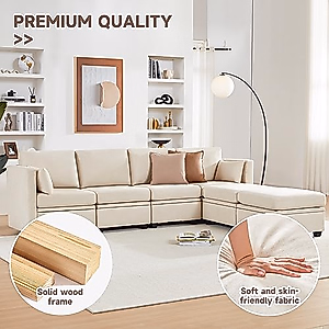 Weture Modular Sectional Sofa, Convertible U Shaped Sofa Couch with Storage, High Supportive & Soft Sponges, 6 Seat Modular Sectionals Sofa Couch with Chaise for Living Room, Beige