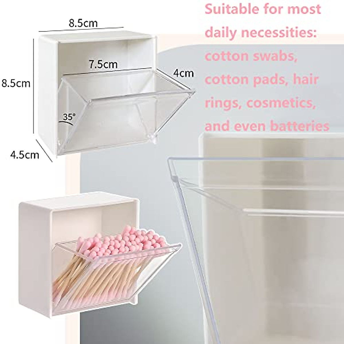 Brozigo 3Pcs QTip Holder Canisters for Cotton Balls, Wall Storage Cotton Ball Holder, qtip holder bathroom set with lid, Wall Storage for bathroom, office and restroom, Transparent Cotton Swab Holder