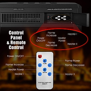 Tangkula 18 Inch Electric Fireplace Insert, Freestanding & Recessed Electrical Fireplace Heater with Remote Control, Adjustable Heater, 7 Log Hearth Flame Settings, Indoor Electric Stove Heater (18")