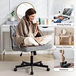 HForesty Criss Cross Legged Office Desk Chair with Wheels, Modern Armless Desk Chair with Wide Seat, Home Office Chair for Work, Meditation, Vanity, Grey