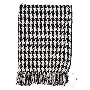 SARO LIFESTYLE Sevan Collection Houndstooth Design Cotton Throw, Black