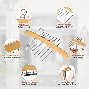 Bra Hanger Organizer with Premium Wood, 16 Large Capacity, Space Saving, 360° Rotating, Foldable Metal Hooks, Resovo Bra Closet Organizer for Bras, Tank Tops, Bathing Suits, Ties-Wood