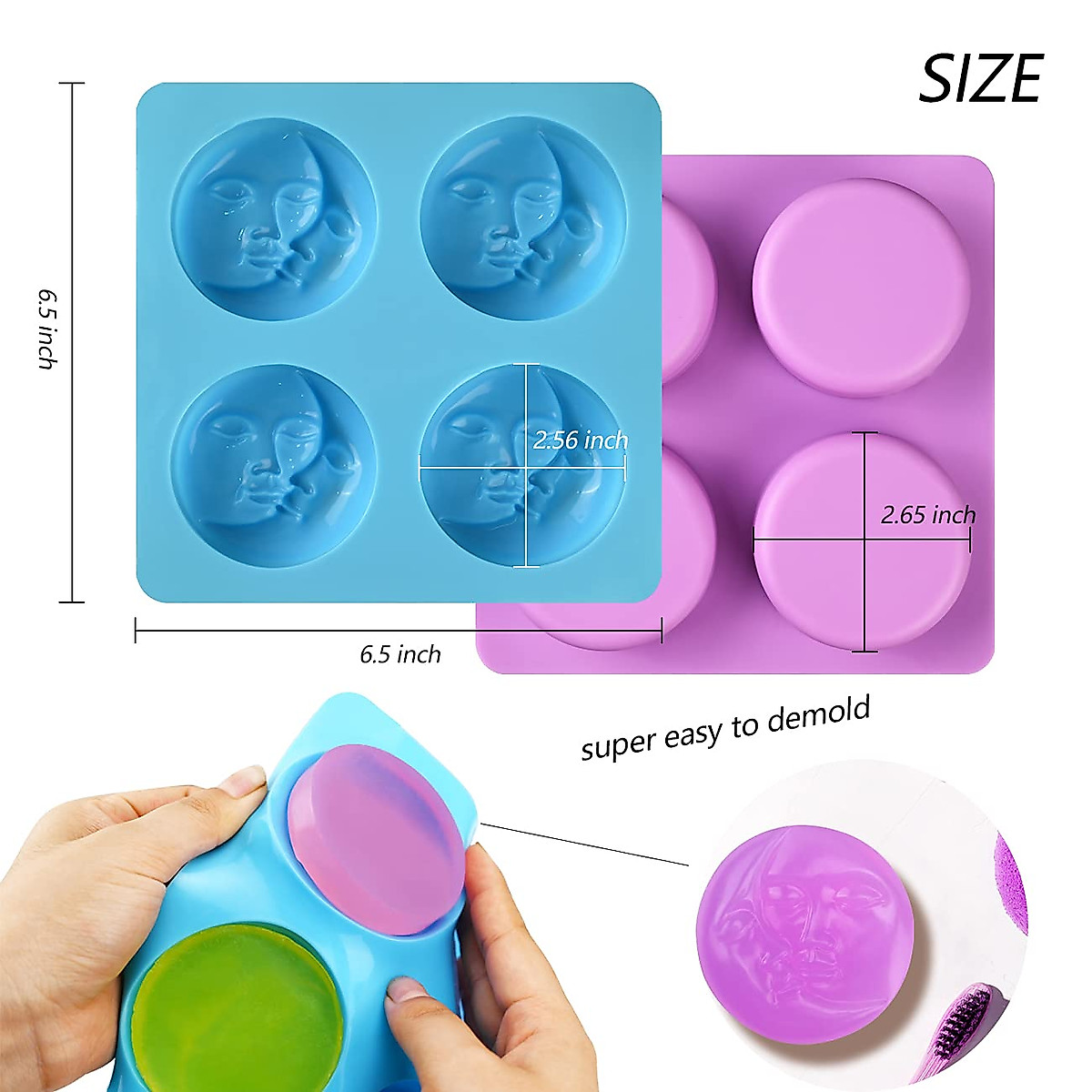2 Pcs Silicone Soap Molds, Sun & Moon Face Soap Molds for Soap Making, Bath Bomb Molds for Bath Bomb, Chocolate, Candle, Valentine Wedding Gift