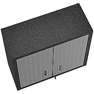 Pemberly Row Metal 2 Door Wall Mount Floating Garage Storage Cabinet with Lock in Grey