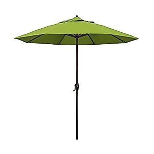 California Umbrella 9' Round Aluminum Market Umbrella, Crank Lift, Auto Tilt, Bronze Pole, Kiwi Olefin