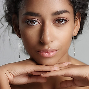 Threader Earrings for Women Silver,Chain Earrings Double Piercing Earrings Long Dangling Earrings Womens,Pull Through Thread Earrings Dangly Woman,Drop & Dangle Earrings 2 Pairs