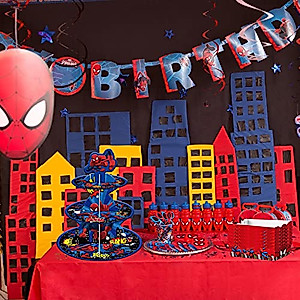 3 Tier Spider Cupcake Stand Spider Hero Cardboard Cupcake Holder Spider Themed Party Table Centerpieces Decorations for Boys Girls Fans Birthday Party Supplies