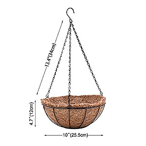 LUCCK Hanging Planters Basket Set of 3 Hanging Flower Pots 10 Inch Chain Round Wire Plant Holder with Coco Coir Liner Garden Watering Hanging Baskets for Patio Garden Outdoor