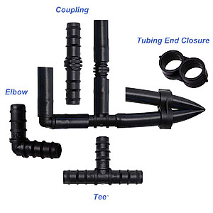 Rayurain 25pieces Black Plastic 1/2 inch Barbed Insert Elbow Connectors for Irrigation Tubing 16mm (fit I.D. 0.510"–0.590")