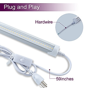 HOLDWILL 24 Pack LED Shop Light Fixture, 4FT 24W 6500K, Cool White, Clear Cover, Hight Output, Linkable Shop Lights, T8 LED Tube Lights, LED Shop Lights for Garage 4 Foot with Plug Cable