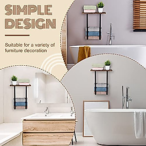 Qunclay 2 Pcs Wall Towel Racks for Rolled Towels, Bathroom Towel Holder with Wooden Shelf for Large Small Roll Towel, Hand Towels, Spa, Salon, RV, Matte Black