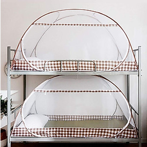 RuiHome Folding Mosquito Net Tent with Bottom Cover Portable Pop Up Bed Canopy for Bedroom Students College Dorm, 71x79x59 Inch, Coffee Color