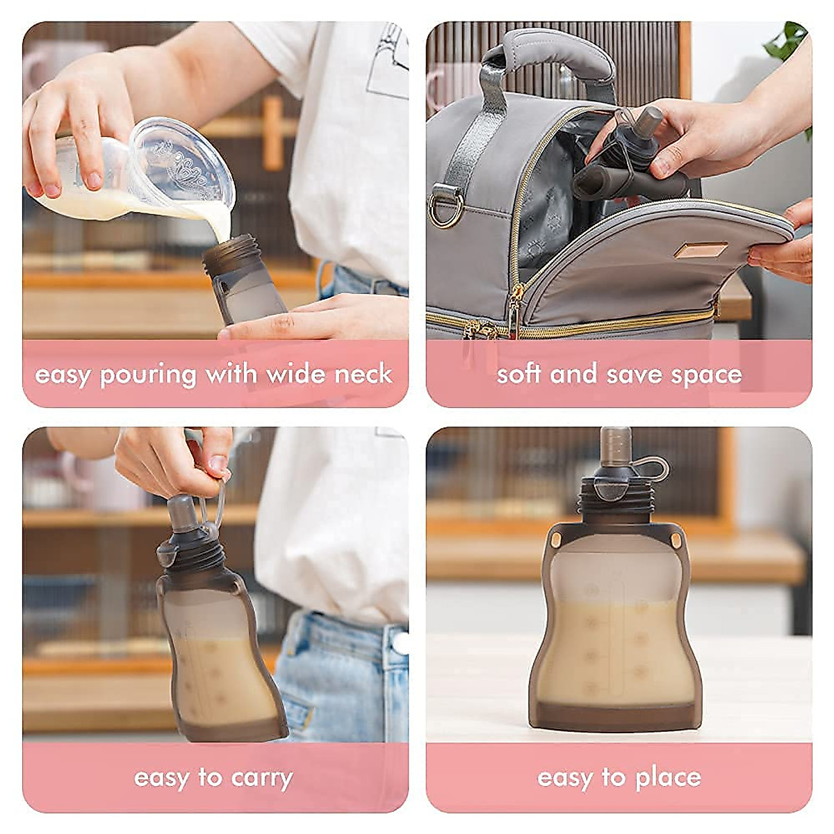 haakaa Reusable Baby Food Pouches, Refillable Silicone Squeeze Storage Pouches, Compatible Breastmilk Storage Bags, Freezer Safe & Washable, 130ml, 2pcs