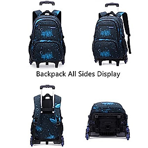 3Pcs Boys Galaxy Rolling Backpack Wheeled School Bag Kids 6 Wheels Trolley Bookbag Carry on Luggage with Lunch Bag