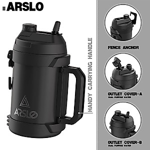 Arslo Sports Water Jug - Gallon Water Bottle - Large Insulated Stainless Steel Bottle for Gym, Workouts, Basketball, Football, Soccer - Keep Water Cold for Up To 24 Hours - 108Oz (Black)