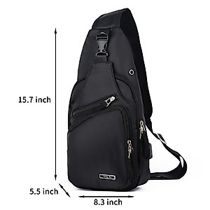 Suyzufly Crossbody Sling Backpack for Men Women Anti Theft Multipurpose Chest Shoulder Bag with USB Charging Port Black
