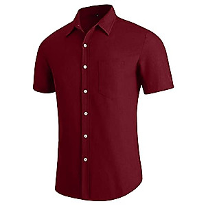 YTD Men's Casual Button Down Shirt Chambray Plain Short Sleeve Dress Shirt