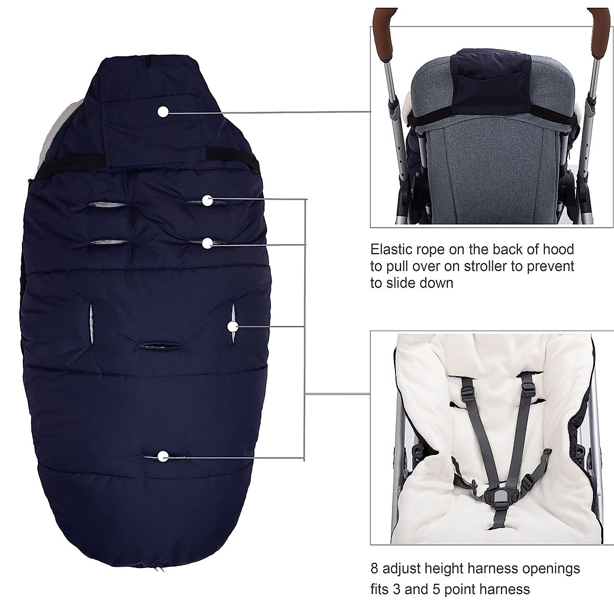 KZ Dotnz Universal Footmuff for Stroller with Adjustable Side Central and Botton zips, Stroller Footmuff with Soft Hood, Waterproof Warm Outdoor Baby Stroller Bunting Bag/Stroller Accessories