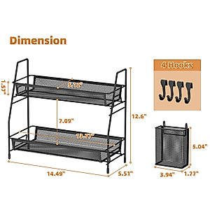 VITVITI 2-Tier Bathroom Organizer Countertop, Metal Wire Mesh Bathroom Counter Organizer Storage with Basket Hooks, Vanity Tray Shelf, Kitchen Spice Rack, Black