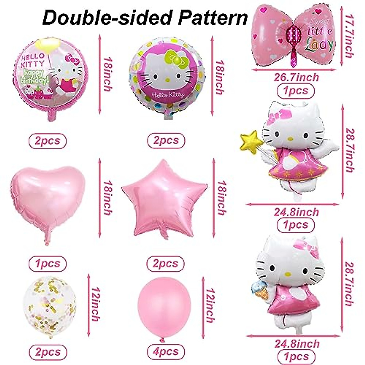 16 Pcs Kawaii Birthday Balloons Decorations, Cute Kids' Party Balloons, Anime Theme Party Supplies, Aluminum Film Material Double Sided Balloons for Birthday, Thanksgiving Day, Christmas Party