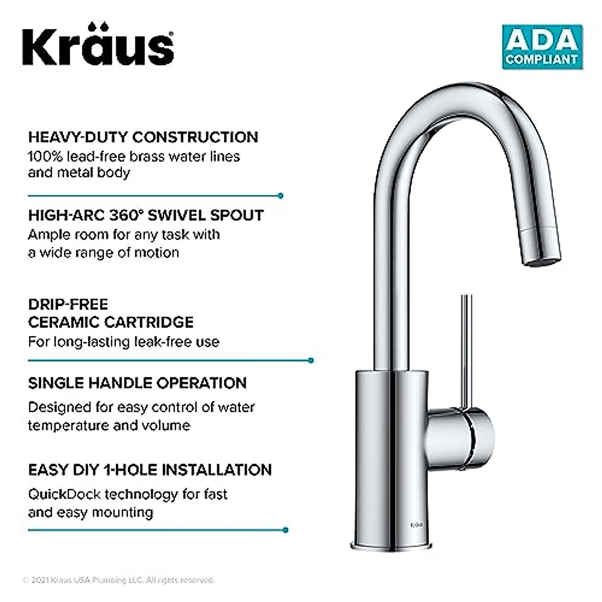 KRAUS Oletto Single Handle Kitchen Bar Faucet in Chrome Finish, KPF-2600CH