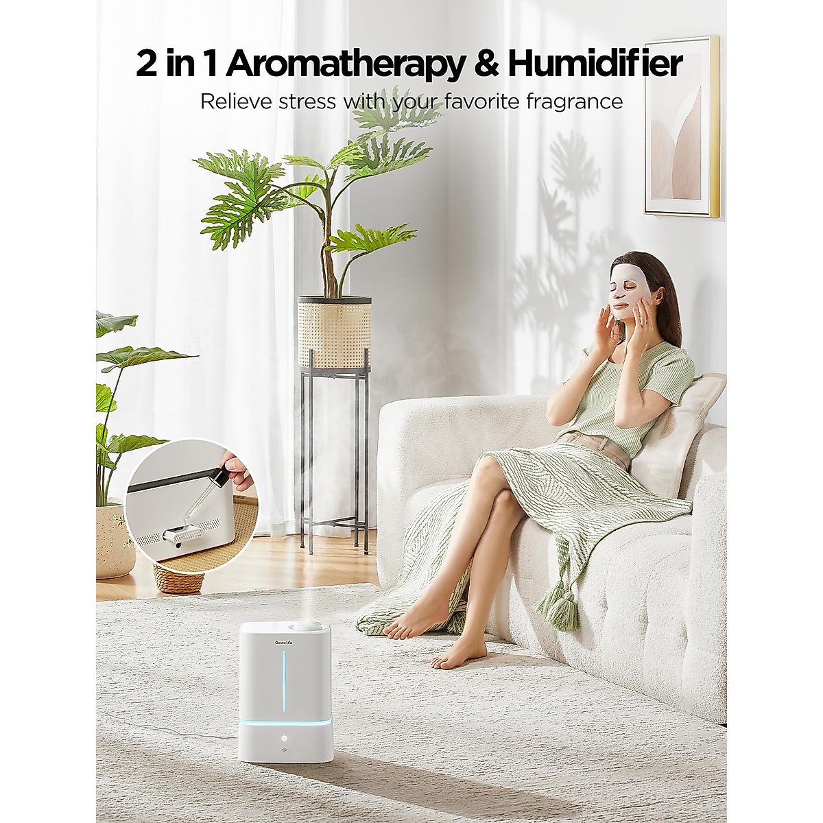 GoveeLife Smart Humidifier for Bedroom Large Room, 4.5L Cool Mist Top-Fill Humidifiers with Scent Diffuser & Night Light, Voice & App Control, Dual 360° Rotation Nozzles, Handle Design, Auto Shut Off