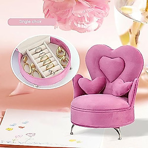 Mini Pink Travel Jewelry Box Sofa Single/Double People Heart Shape Armchair Openable Jewelry Organizer Box Necklace Earrings Ring Box for Girls Women (Pink Single Chair, 18cm*16cm*11cm)