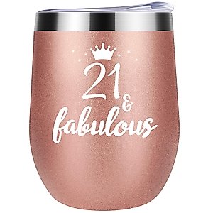 HAINANBOY Wine Glass Tumbler 21st Birthday Gift for Women 21st Birthday Cup 21 and Fabulous 21st Birthday Gift for Woman I'm 21 Best Turning 21 Year Old Birthday Gift Ideas for Her(Rose Gold)