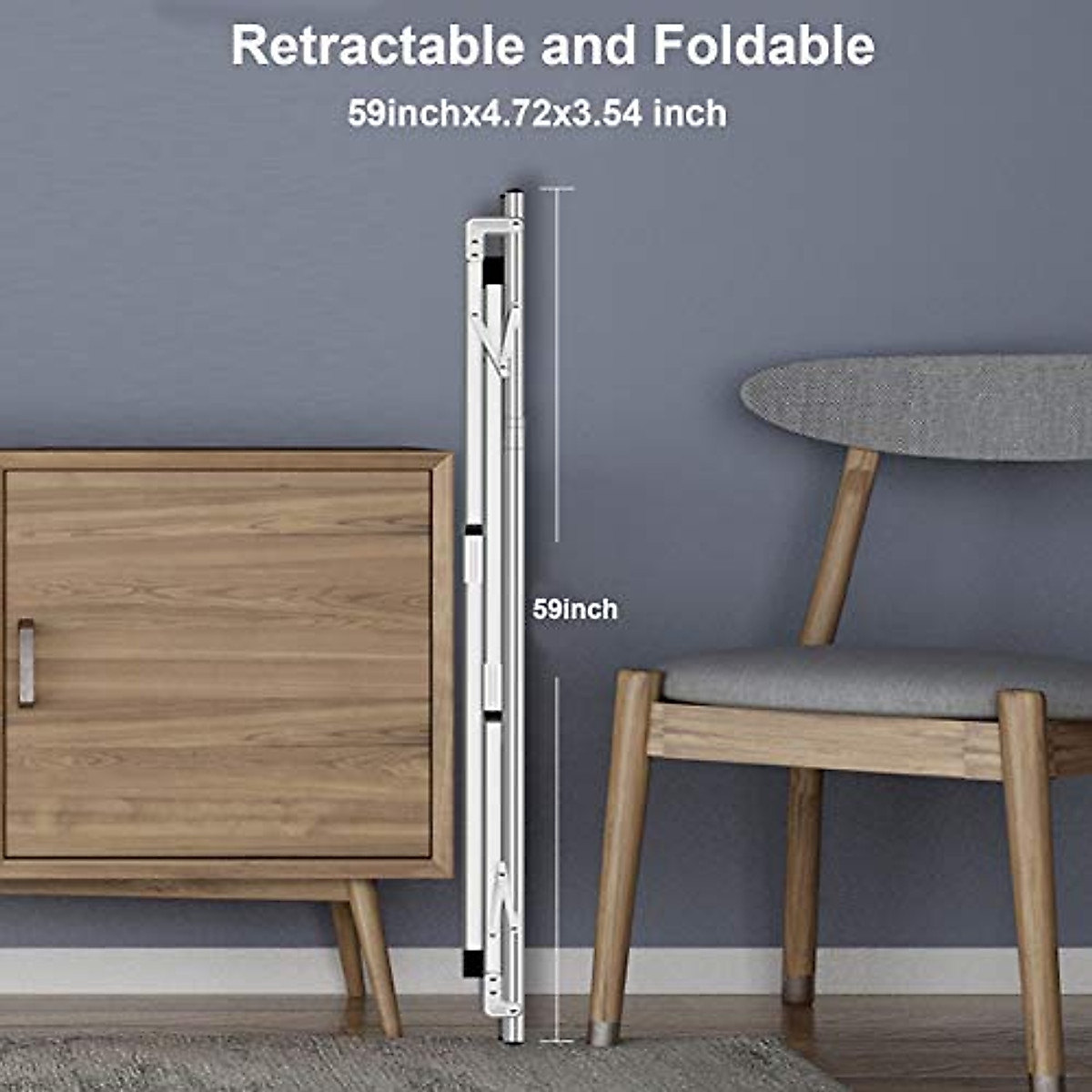 RELIANCER Free Installed Clothes Drying Rack Stainless Steel Foldable Rack Hanger Space Saving Retractable 43.3-59 inch Clothes Rack Adjustable Clothes Hanger Rolling Rack with 4 Casters & 10 Hooks