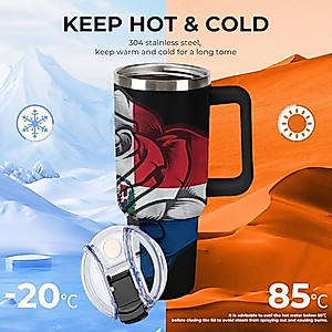 Rose Dominican Republic Flag 40 Oz Tumbler with Handle And Straw Lid,Insulated Reusable Stainless Steel Travel Glass Mug 40 Ounces