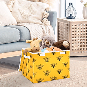 SUABO Storage Boxes with Lids Black and Yellow Bees Large Storage Bins Collapsible Storage Cube Bin Organizer Basket for Closet Shelves