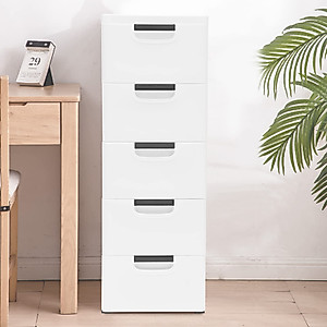 5 Layers Stackable Storage Cabinet, Vertical Clothes Organizer, Plastic Chest Closet w/Drawers, Easily Assemble for Bathroom,Cabinet,Closet,Makeup,Pantry organization and Storage (White)