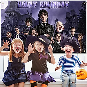 Wednesday Addams Birthday Decorations Banner,Wednesday Addams Party Backdrop Photo Background Wednesday TV Party Supply Favor for Birthday Party Decor Nevermore Character Party Banner Room Decorations