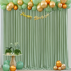 10x10 Sage Green Backdrop Curtain for Parties Wrinkle Free Dark Green Photo Curtains Backdrop Drapes Fabric Decoration for Baby Shower Birthday Party Photography 5ft x 10ft,2 Panels