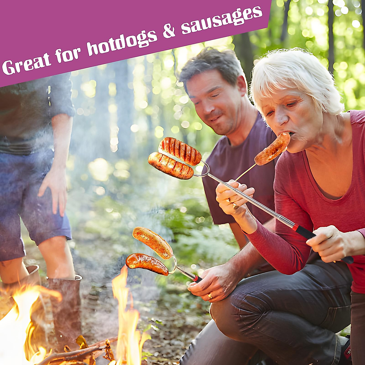 SANTAMADE Marshmallow Roasting Sticks Set of 5 -Telescoping Long Smores Sticks for Fire Pit, Hot Dog Sticks for Campfire Grill Bonfire Party Supplies -With Santa Storage Sack