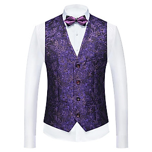 Tuxedo Suits for Men 3 Piece Regular Fit Men's Suit Set Floral Pattern Blazer Jacket Waistcoat Pants Purple L