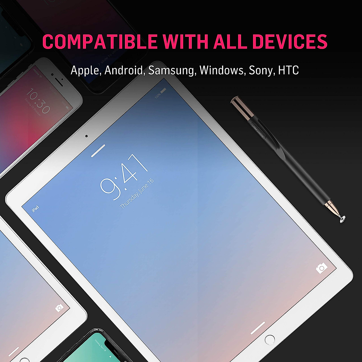 Adonit Pro 4 (Black) Luxury Capacitive Stylus Pen, High Sensitivity Fine Point and Precision,Stylus for iPad, Air, Mini, Android, iPhone, Surface, Other Touch Screens, Compatible for All Touchscreens