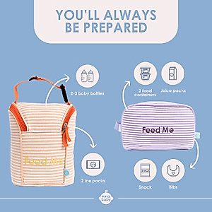 Easy Baby - Diaper, Bottle, and Supplies - Organizer Pouches - Change, Feed, and Dress Me (4 Pack Seersucker) | Organizing Packing Tote Cubes for Baby Items | Good for Travel and Keeping Organized