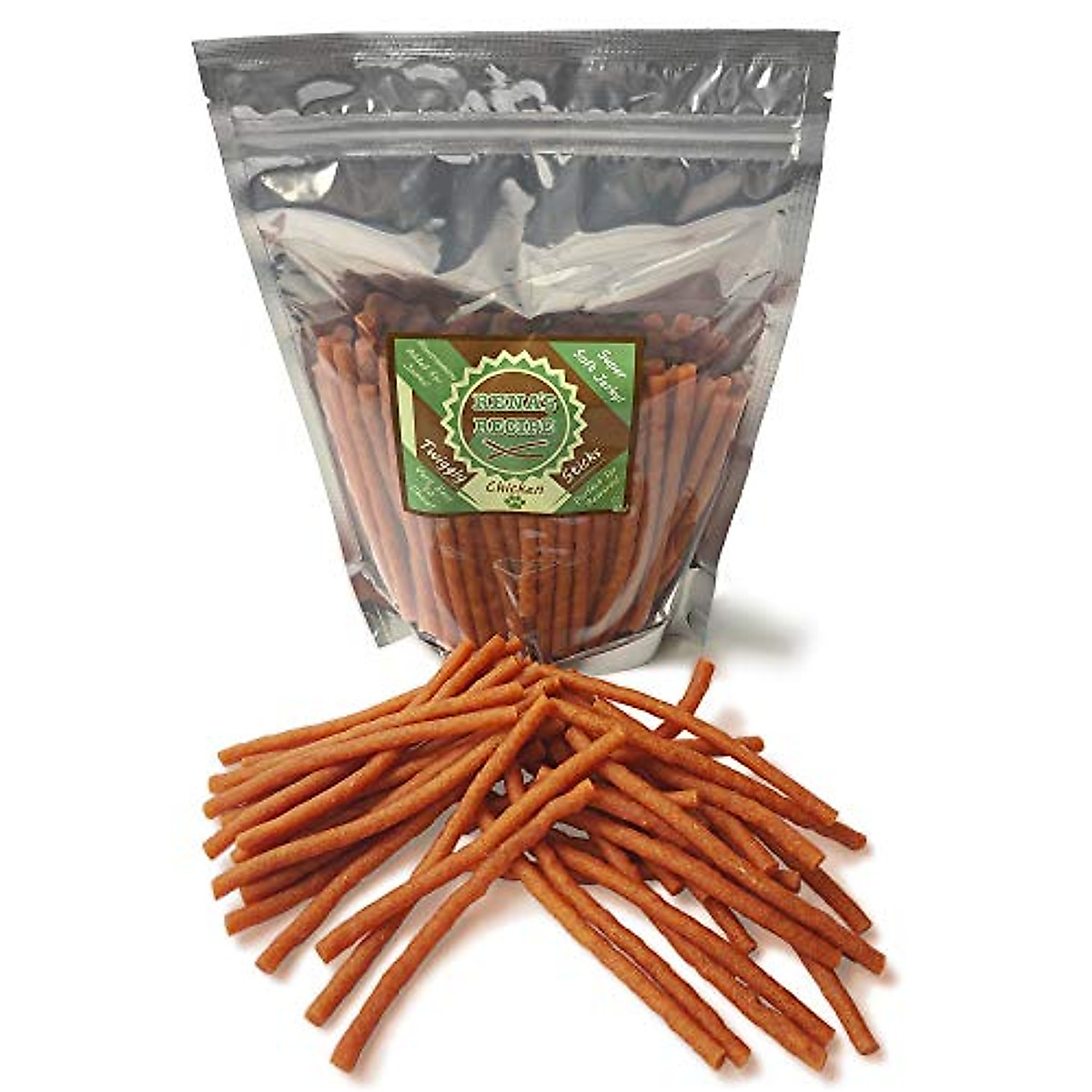 Rena's Recipe Twiggly Chicken Sticks (24oz /1.5lbs) Big Pack (Around 100 Pieces) - Rawhide Free Soft Chicken Jerky Sticks with Glucosamine!