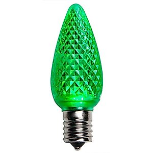 25 Pack Green C9 LED Replacement Bulbs Faceted Green LED Christmas Light Bulb 2 SMD LEDs in Each Bulb Fits E17 Socket Commercial Grade Indoor and Outdoor Use