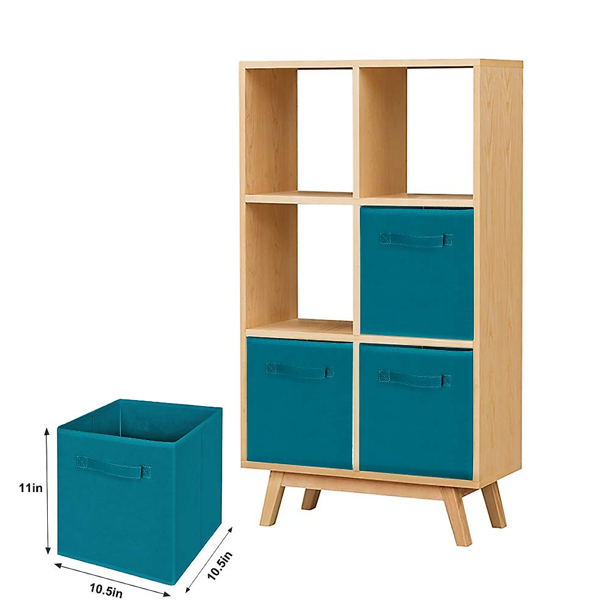 MaidMAX Cloth Storage Bins, Set of 6 Foldable Collapsible Fabric Cubes Organizers Basket with Dual Handles, Teal