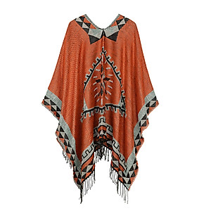 Womens Blanket Shawls Wraps Winter Printed Open Front Poncho Cape Plaid Shawls for Women Orange-series 25