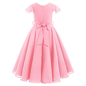 Embroidered Sequins Bowknot Flower Girls Tutu Princess Backless Dress for Kids Baby Christening Baptism Communion Birthday Pageant Party Wear Formal Wedding Dresses for Toddler Blush Pink 13-14 Years