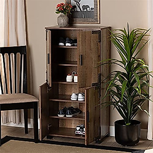 BOWERY HILL Wood 4-Door Shoe Cabinet in Rustic Brown