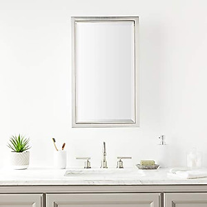 Head West Brushed Nickel with Chrome Recessed Medicine Cabinet Mirror - Stainless Steel Bathroom Mirror with Storage, Beveled Edge, and Adjustable Shelve - Small Medicine Cabinets for Bathroom 16"x26"