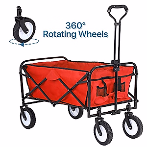 Dkelincs Folding Wagon, Red, Adjustable, Durable, Portable, Resistant, Utility Cart Wagon