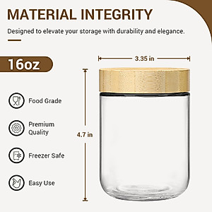 NETANY 4-pack 16oz Glass jars with Airtight Lids, Overnight Oats Containers with Bamboo Lids, Wide mouth Mason Salad jars, Glass Food Storage Containers for Snacks Yogurt Spice Sugar