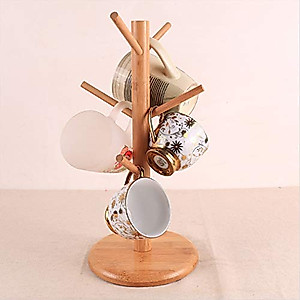 Bamboo Wooden Mug Rack Tree Coffee Tea Cup Organizer Hanger Holder with 6 Hooks Removable Bamboo Mug Stand by AHYUAN
