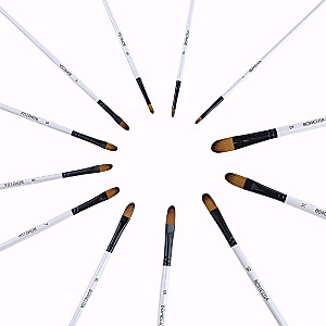 Filbert Paint Brushes Set, 12 PCS Synthetic Nylon Professional Artist Paint Brushes for Watercolor, Oil Painting, Acrylic, Face Body Nail Art, Crafts, Rock Painting