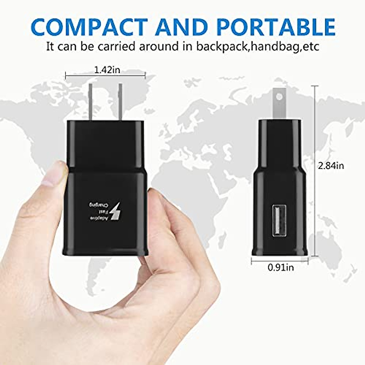 2 Pack Adaptive Fast Charging Block USB Wall Charger Plug Adapter Compatible with Samsung Galaxy S21/S21+/S21Ultra/S20/S20+/Note 20/10/S10 S9 S8 S7 S6 Edge Plus Active, Note 5 8 9 Quick Charge (Black)